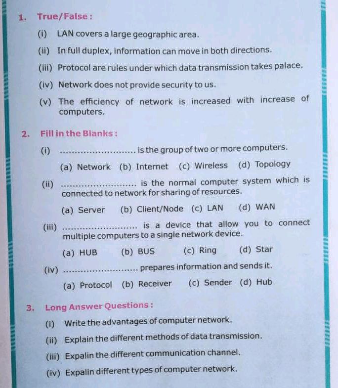 1. True/False: (i) LAN covers a large | StudyX