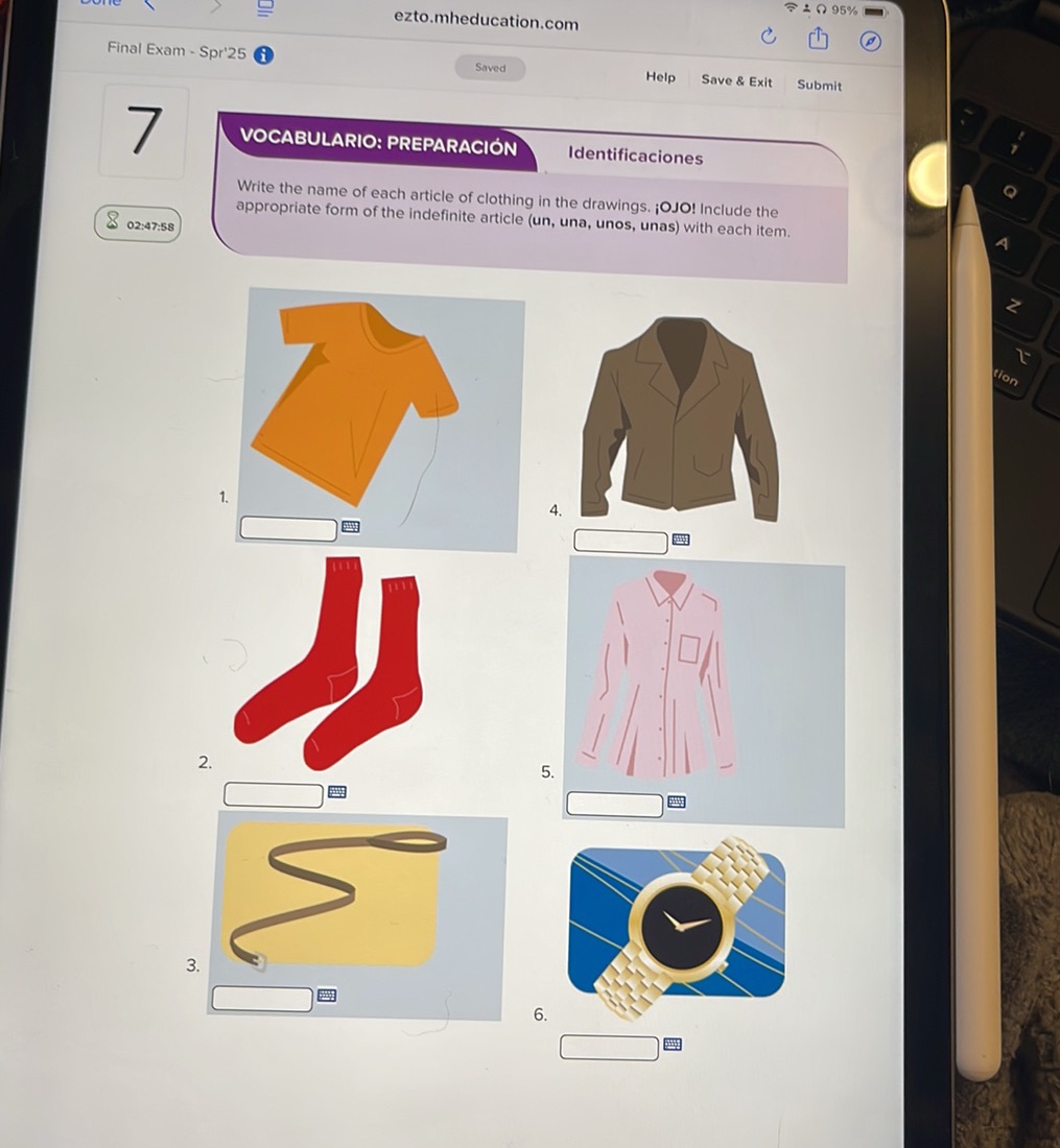 Write the name of each article of clothing
