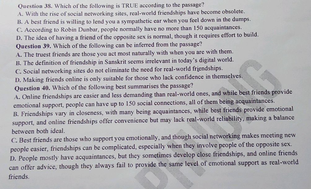 Question 38. Which of the following is TRUE | StudyX