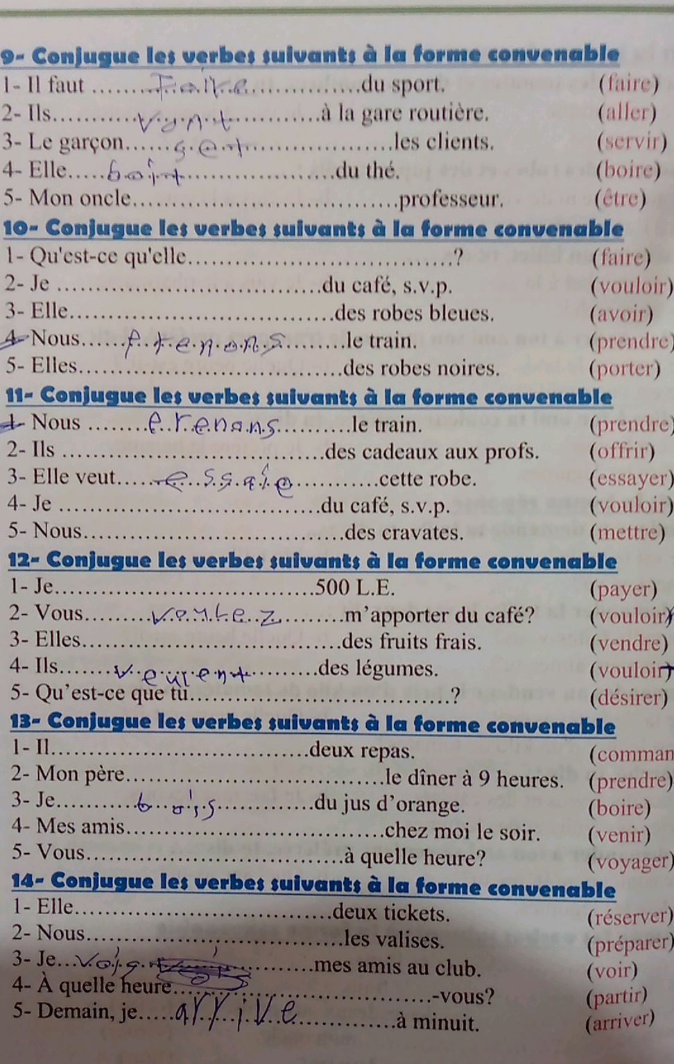 9- Conjugue les verbes suivants à la forme | StudyX