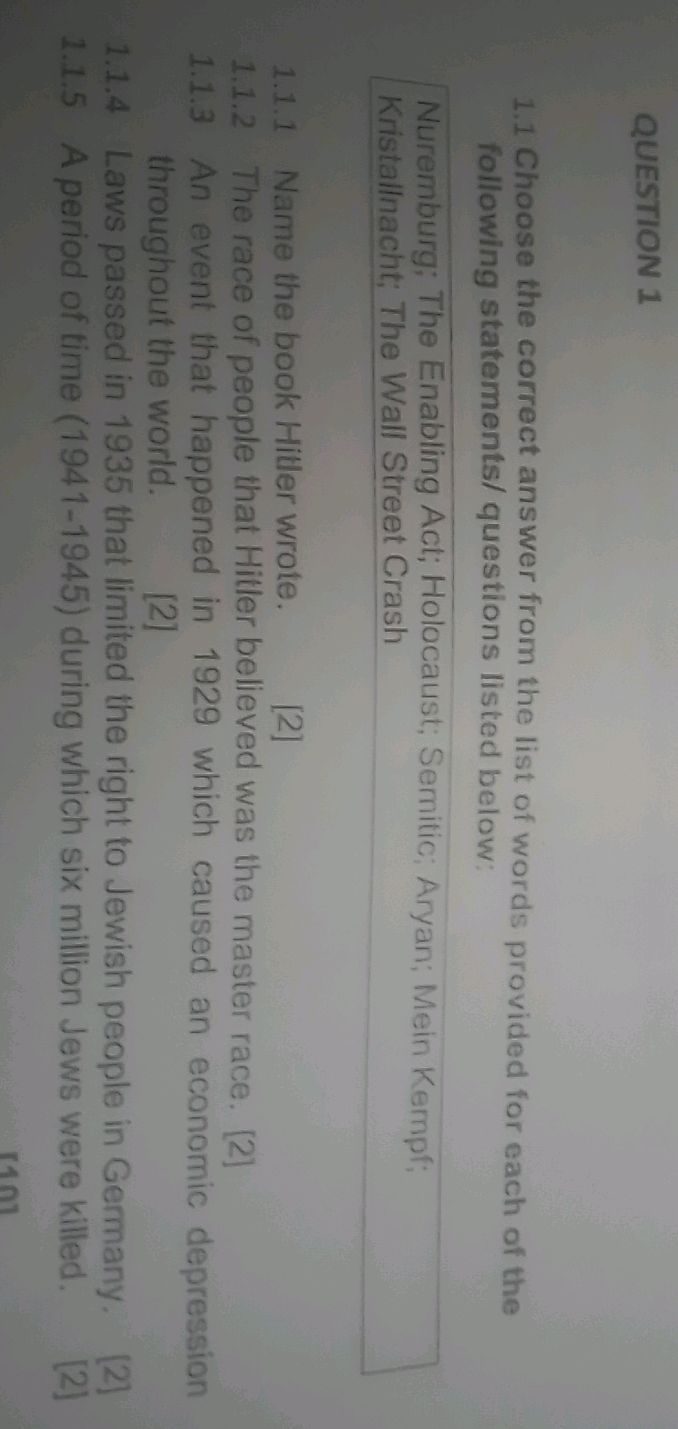 1.1 Choose the correct answer from the list | StudyX