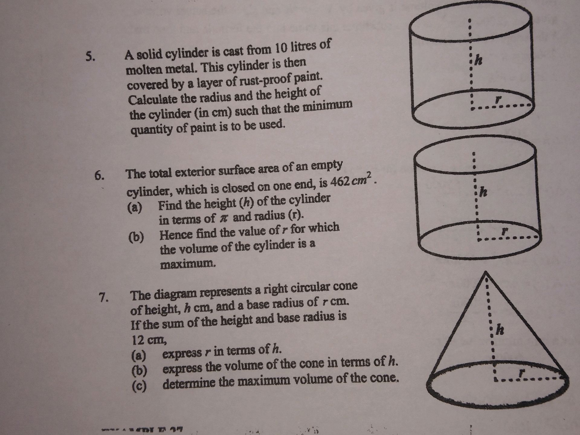 5. A solid cylinder is cast from 10 litres | StudyX