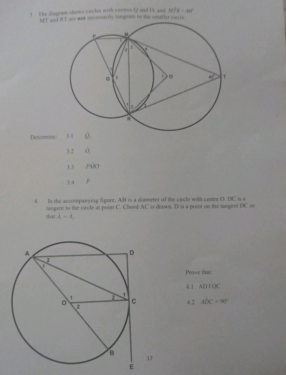 3. The diagram shows circles with centres Q | StudyX