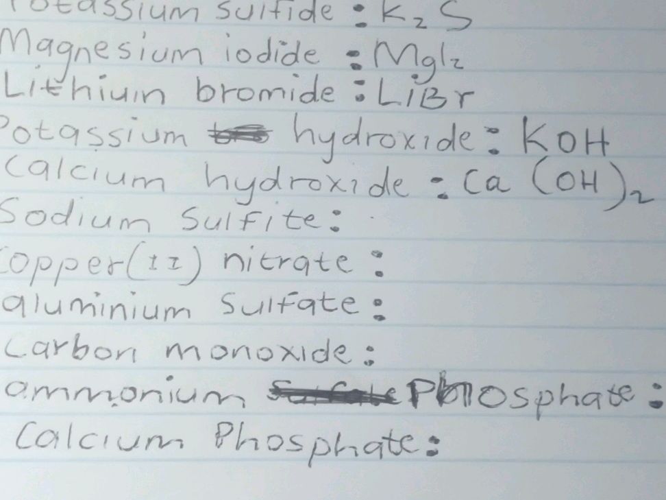 Potassium sulfide: $K_2S$ Magnesium iodide: | StudyX