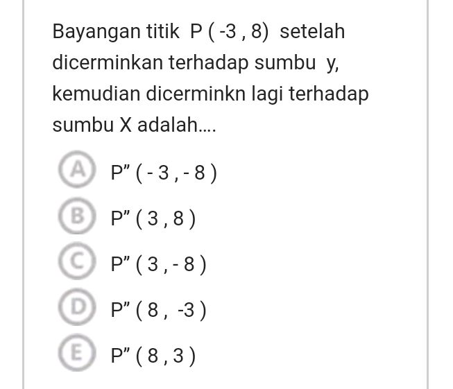 Bayangan titik P (-3, 8) setelah dicerminkan | StudyX