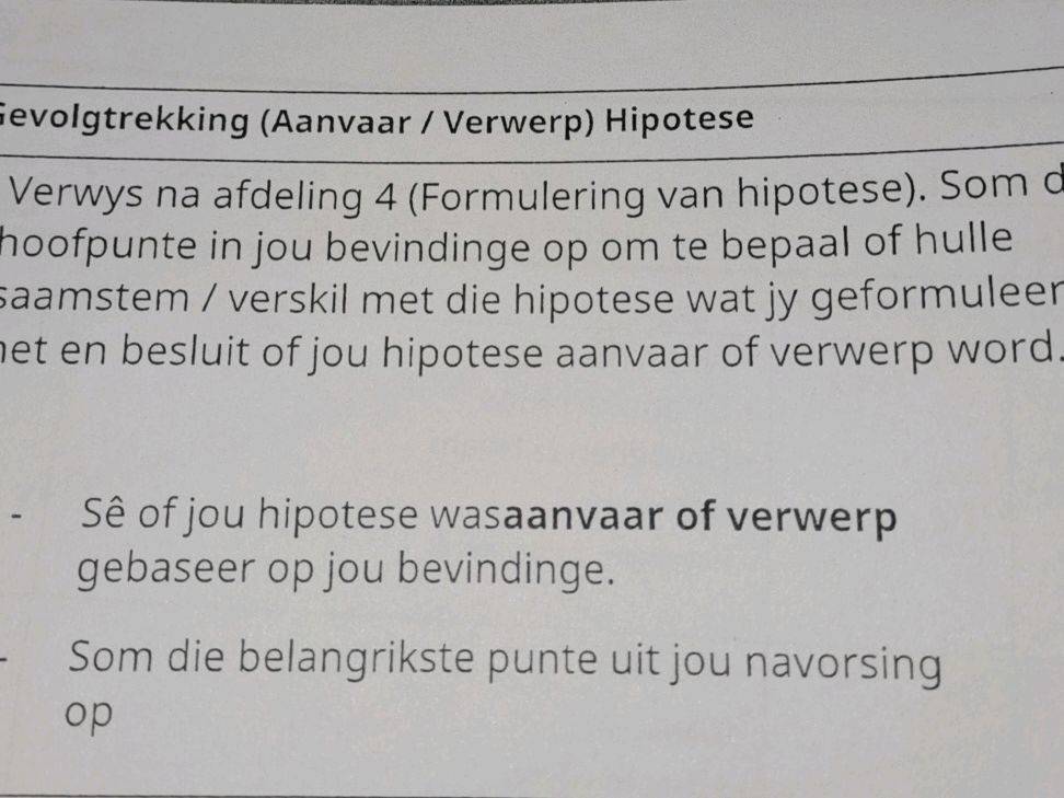 Gevolgtrekking (Aanvaar / Verwerp) Hipotese