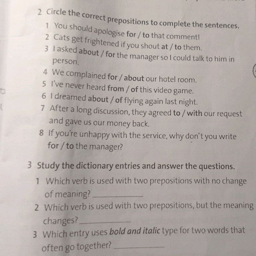 2 Circle the correct prepositions to | StudyX