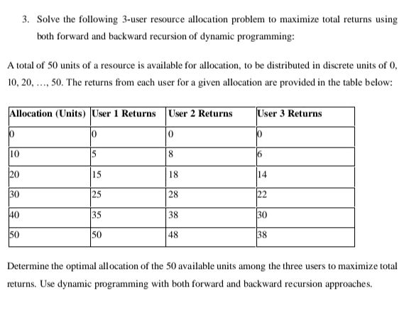 3. Solve the following 3-user resource | StudyX