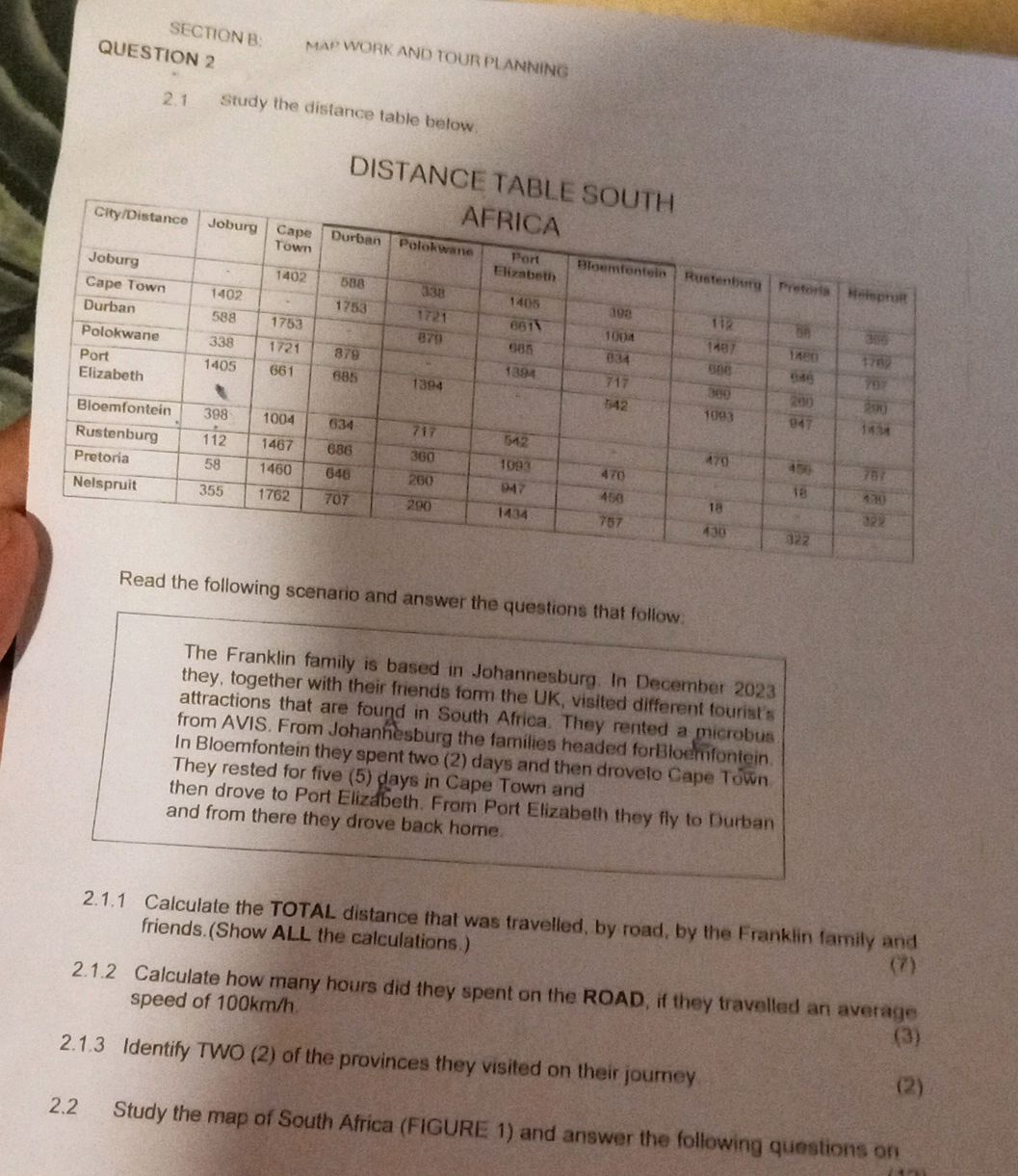 Study the distance table below. | | StudyX