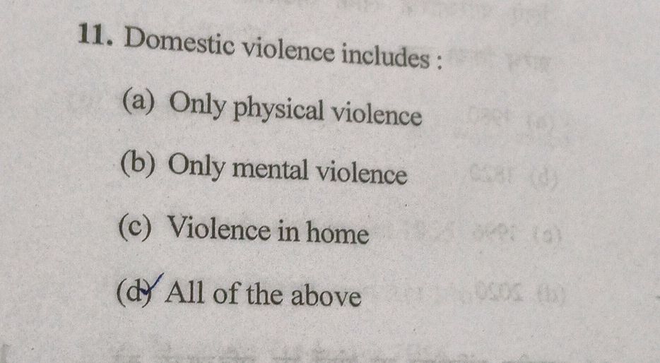 11. Domestic violence includes: (a) Only | StudyX
