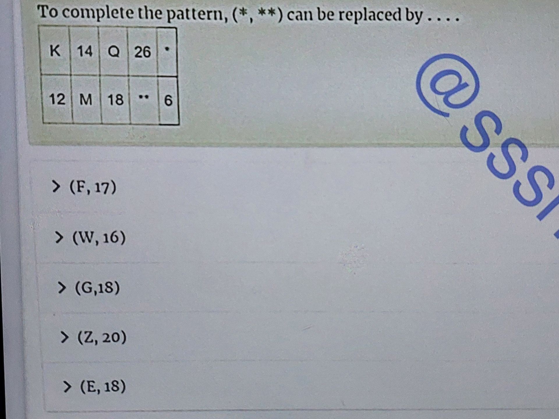 To complete the pattern, (*, **) can be | StudyX