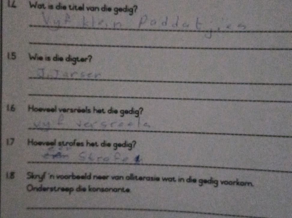 14 Wat is die titel van die gedig? Vyf klein