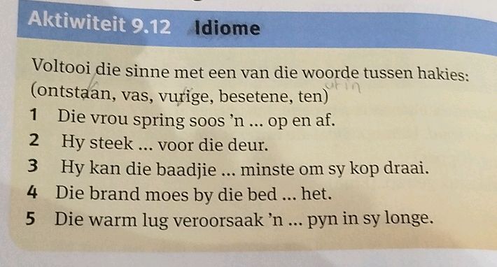 Voltooi die sinne met een van die woorde | StudyX