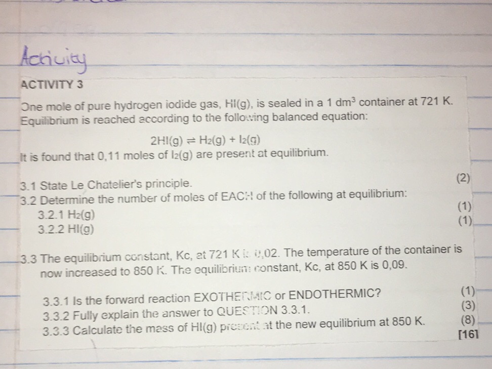 ACTIVITY 3 One mole of pure hydrogen iodide | StudyX