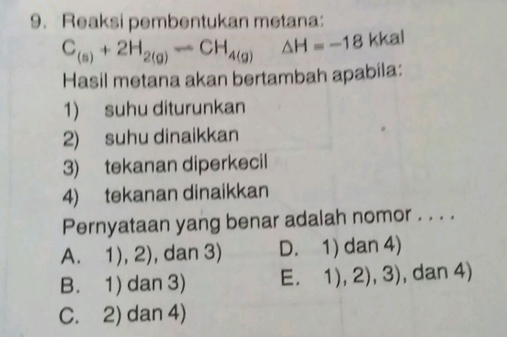 9. Reaksi pembentukan metana: $C_{(s)} + | StudyX