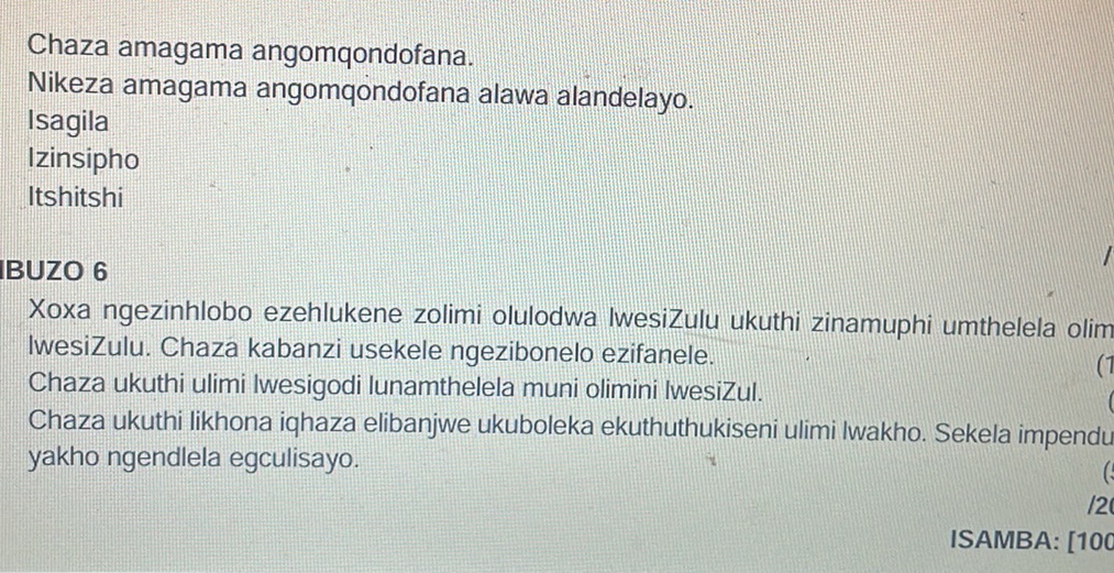 Chaza amagama angomqondofana. Nikeza amagama | StudyX