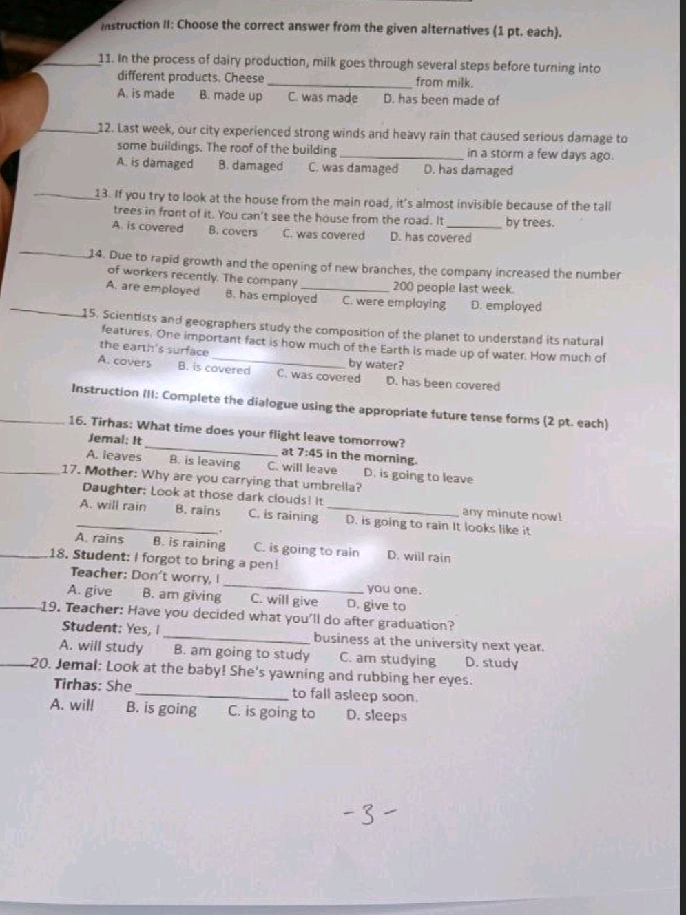 Instruction II: Choose the correct answer | StudyX