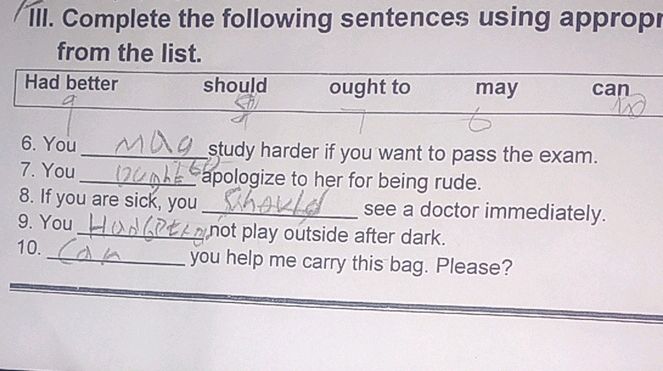 III. Complete the following sentences using | StudyX