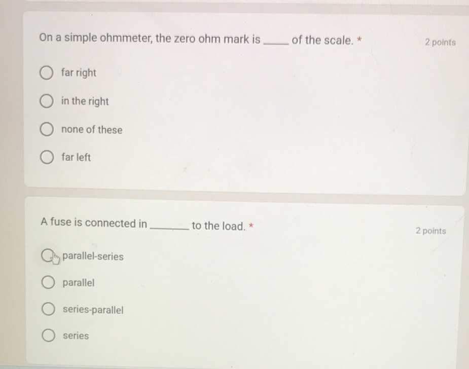 On a simple ohmmeter, the zero ohm mark is | StudyX
