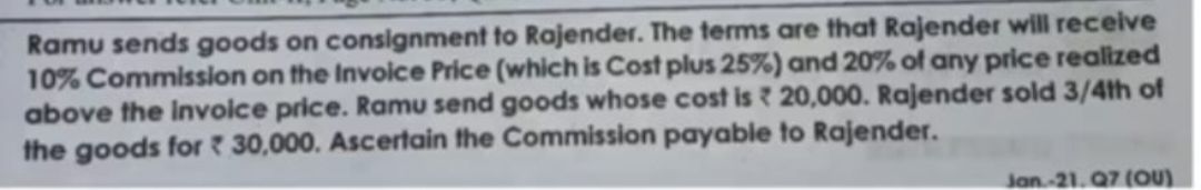 Ramu sends goods on consignment to Rajender. | StudyX