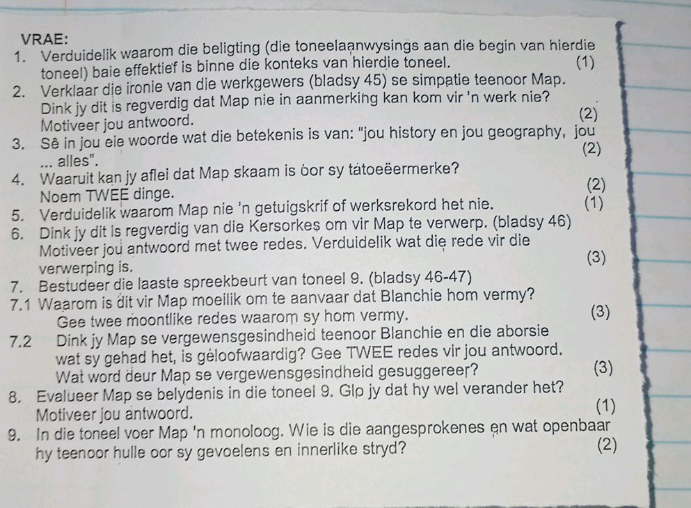VRAE: 1. Verduidelik waarom die beligting | StudyX
