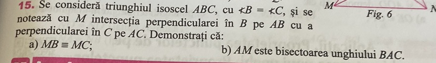 15. Se consideră triunghiul isoscel $ABC$, | StudyX