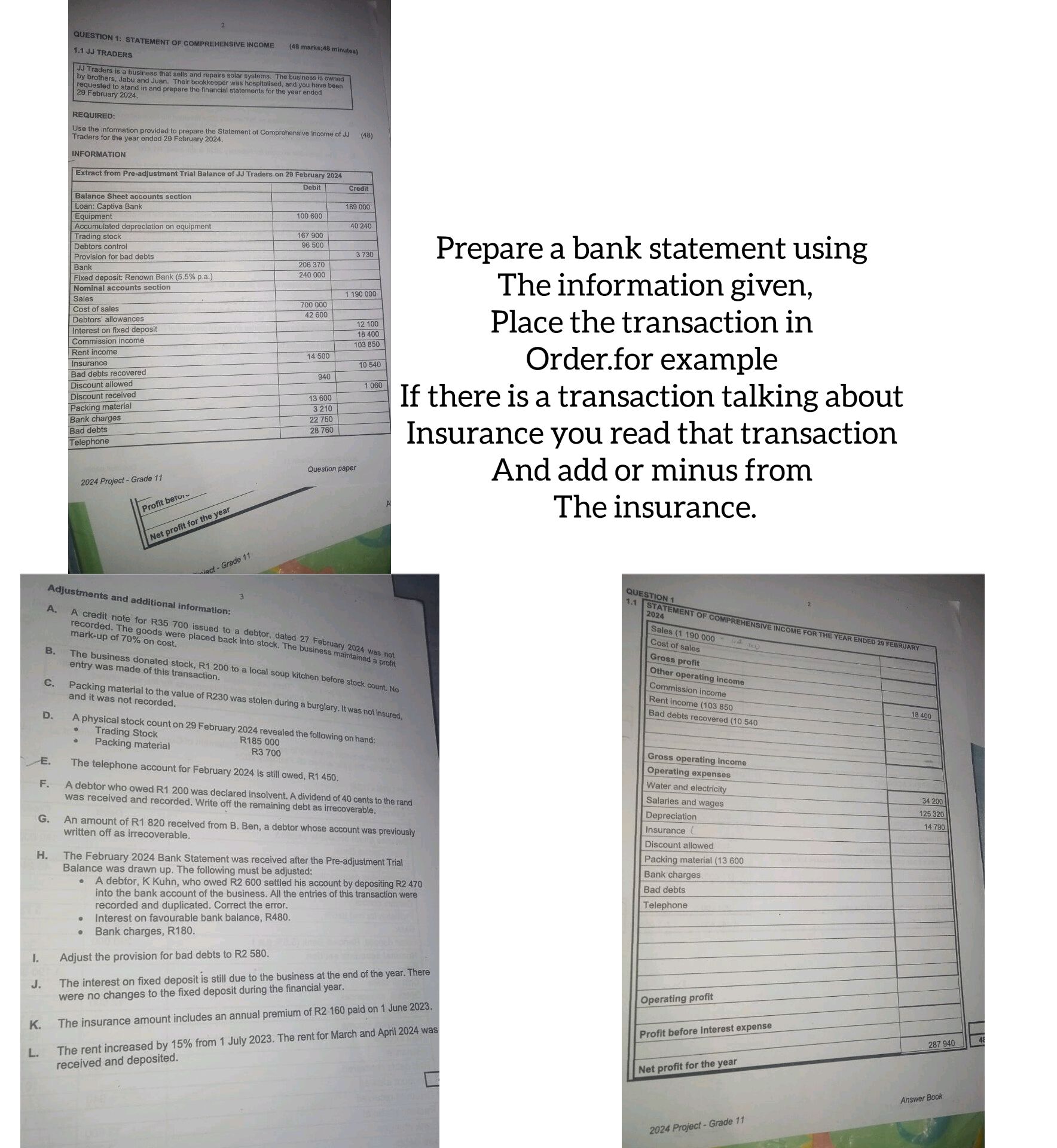 Prepare a bank statement using the | StudyX