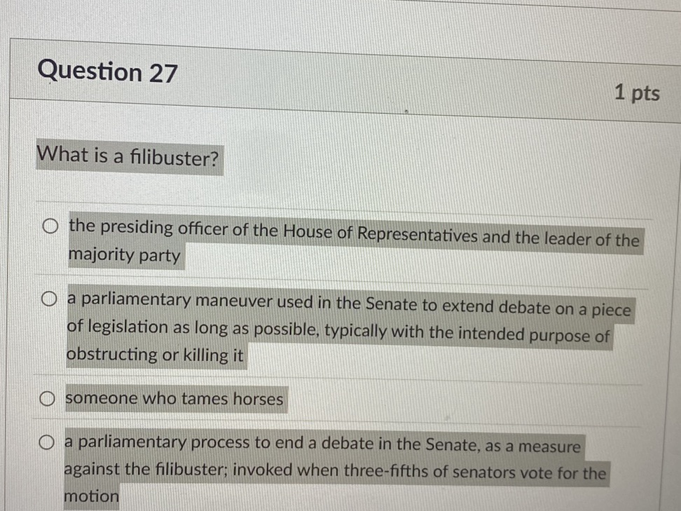 What is a filibuster? the presiding officer | StudyX