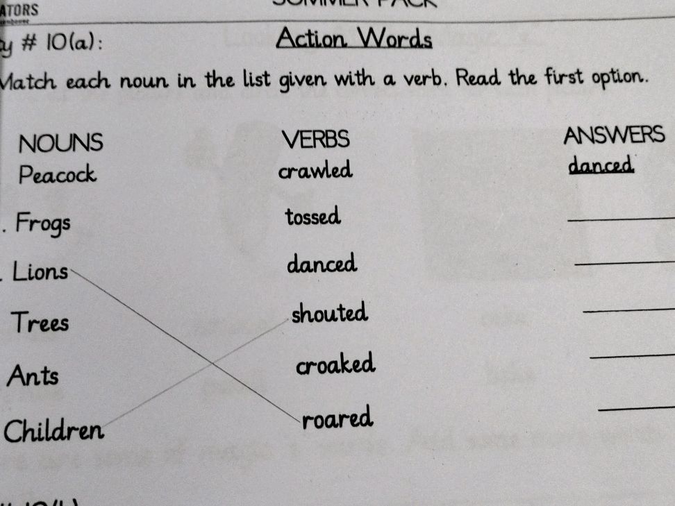 Match each noun in the list given with a | StudyX
