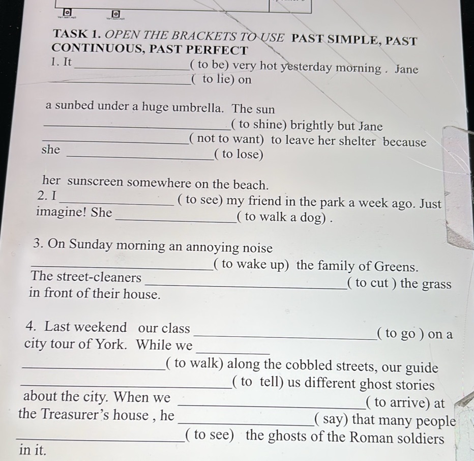TASK 1. OPEN THE BRACKETS TO USE PAST | StudyX