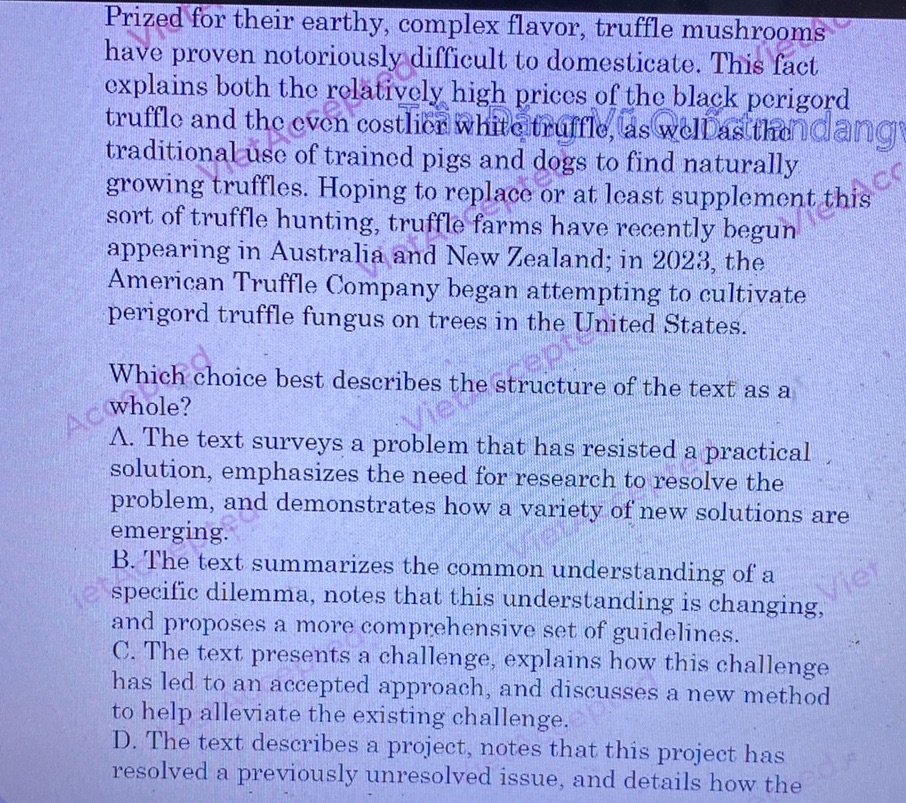 Which choice best describes the structure of | StudyX