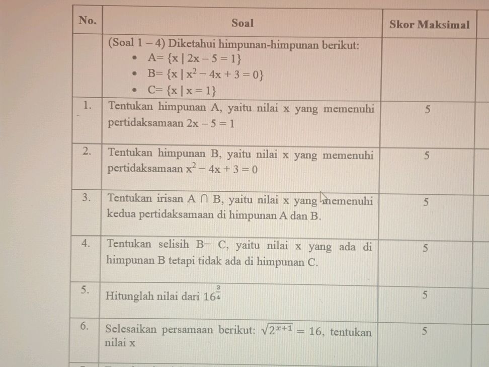 Soal (Soal 1-4) Diketahui himpunan-himpunan | StudyX