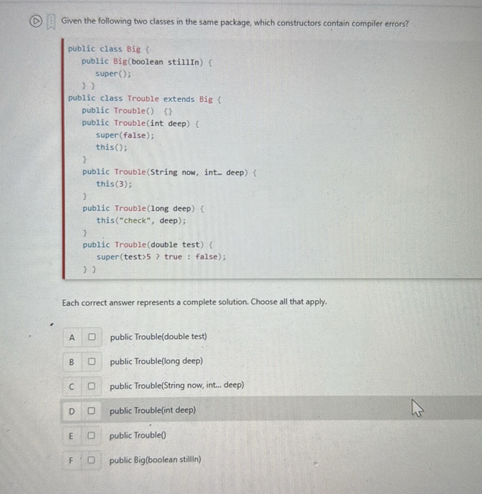 Given the following two classes in the same | StudyX