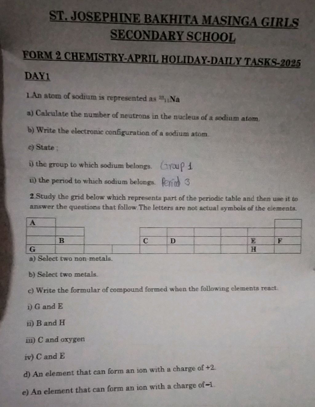 1. An atom of sodium is represented as | StudyX