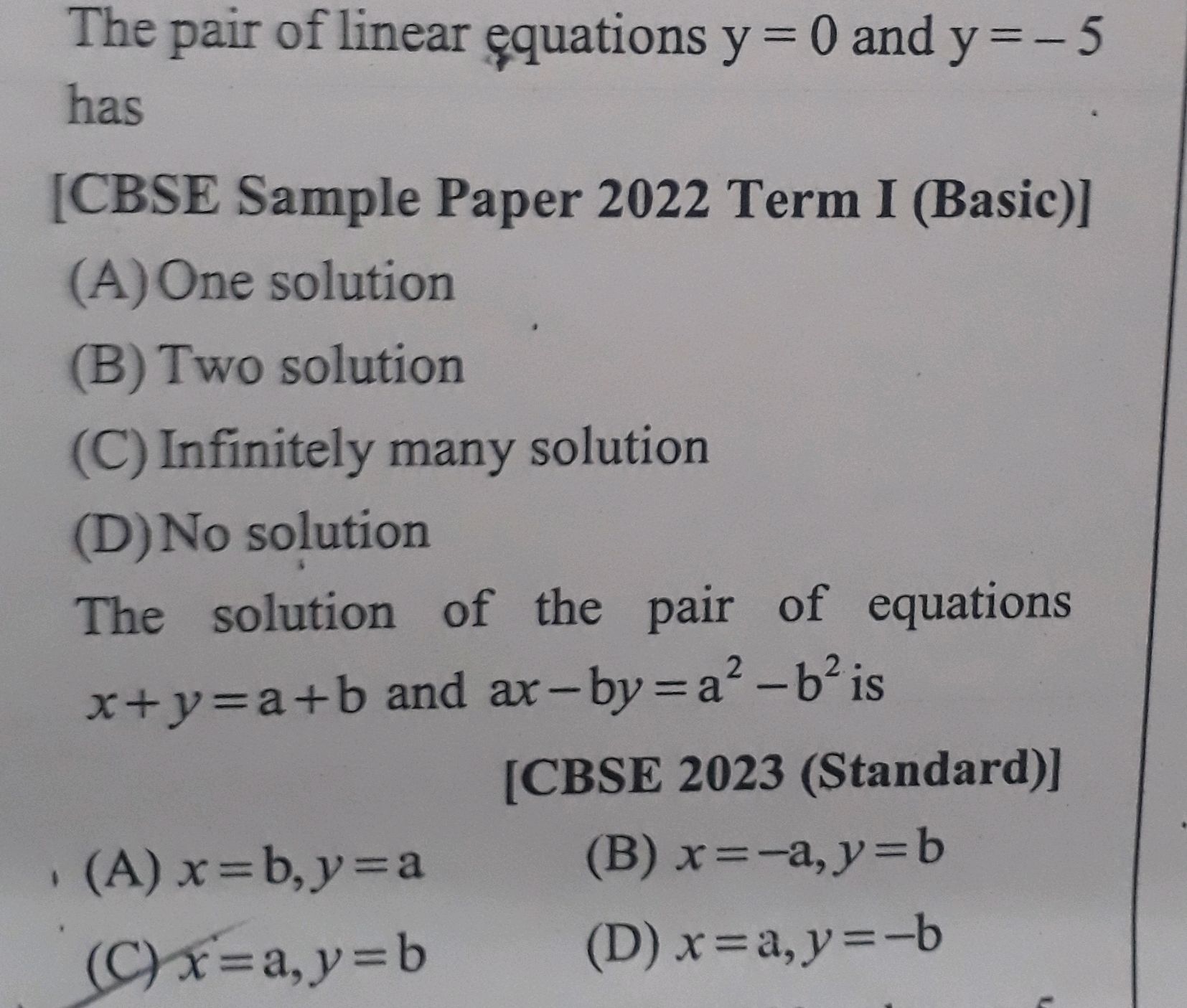 The pair of linear equations $y = 0$ and $y | StudyX