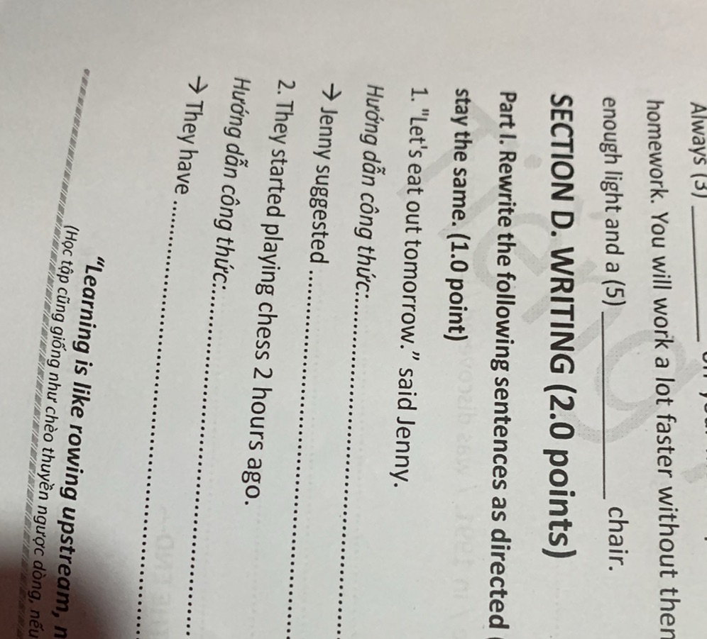 Part I. Rewrite the following sentences as | StudyX