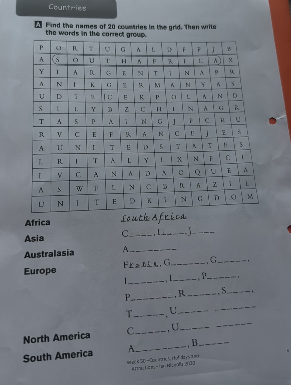 A Find the names of 20 countries in the | StudyX