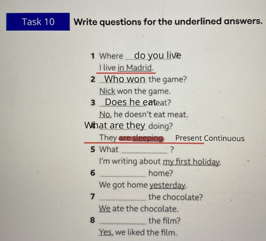 Write questions for the underlined answers. | StudyX