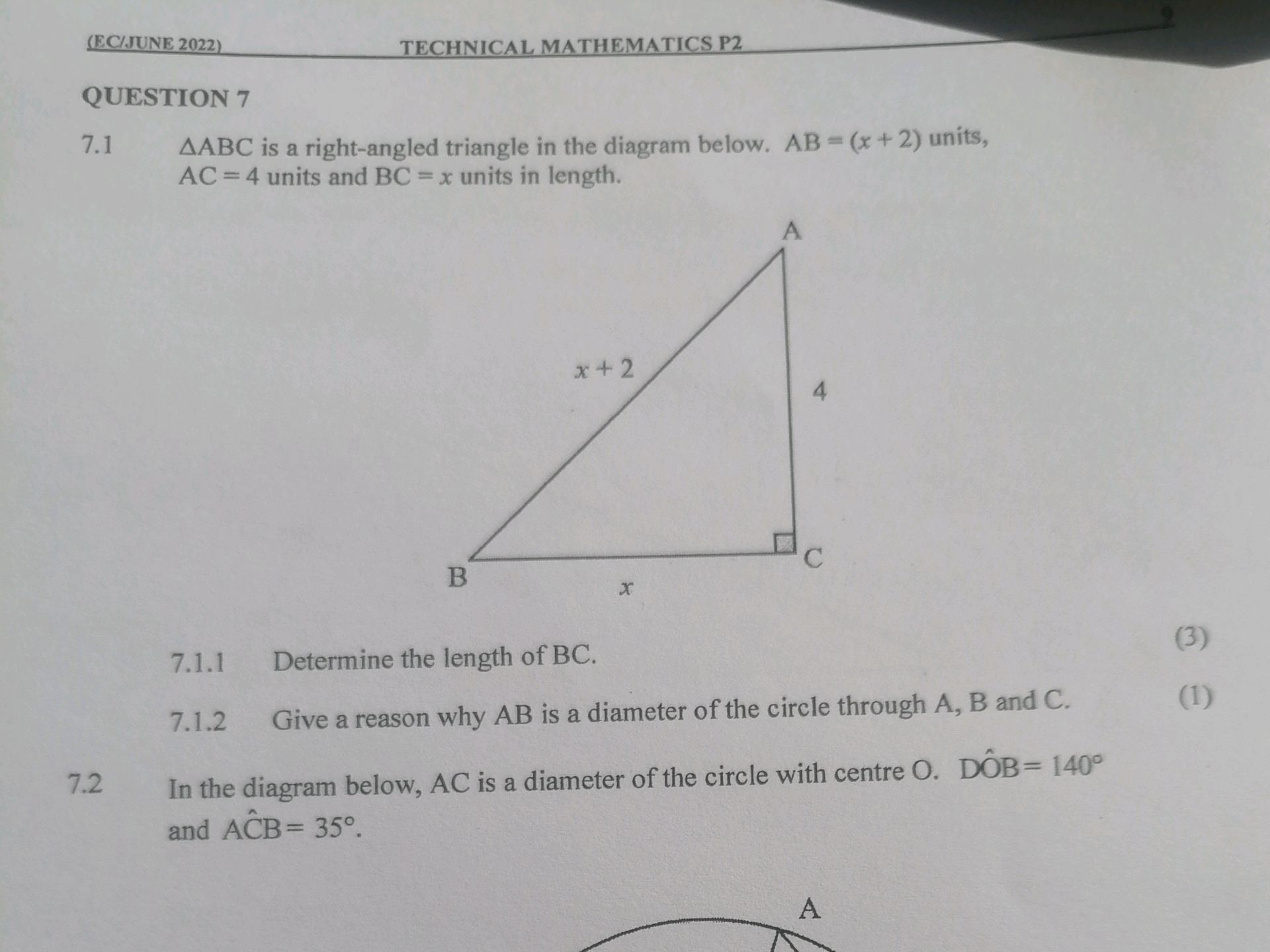 7.1 ∆ABC is a right-angled triangle in the | StudyX