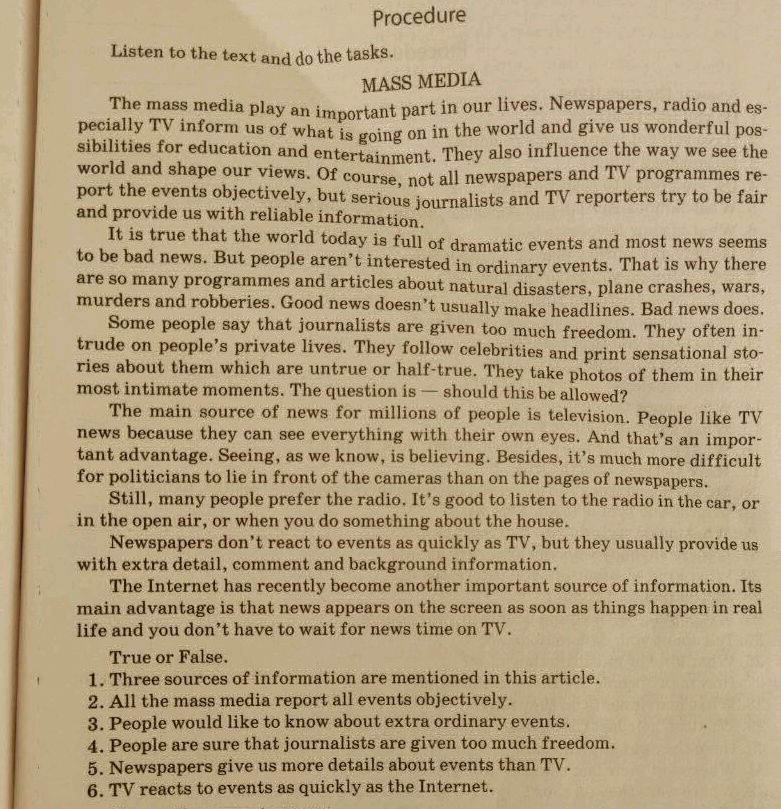 Listen to the text and do the tasks. True | StudyX