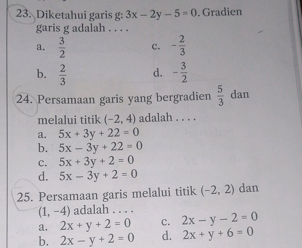 Diketahui garis g: $3x - 2y - 5 = 0$.