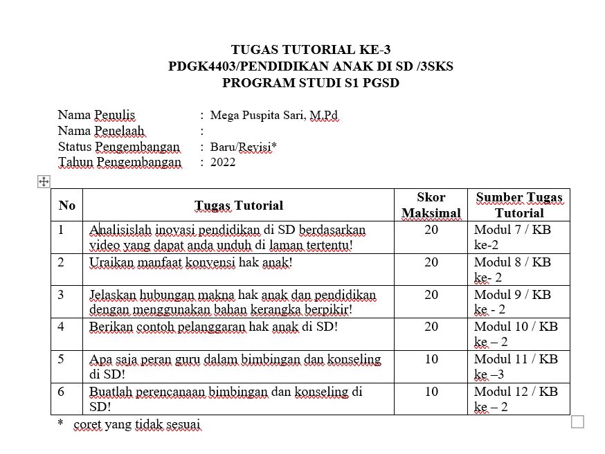TUGAS TUTORIAL KE-3 PDGK4403/PENDIDIKAN ANAK | StudyX