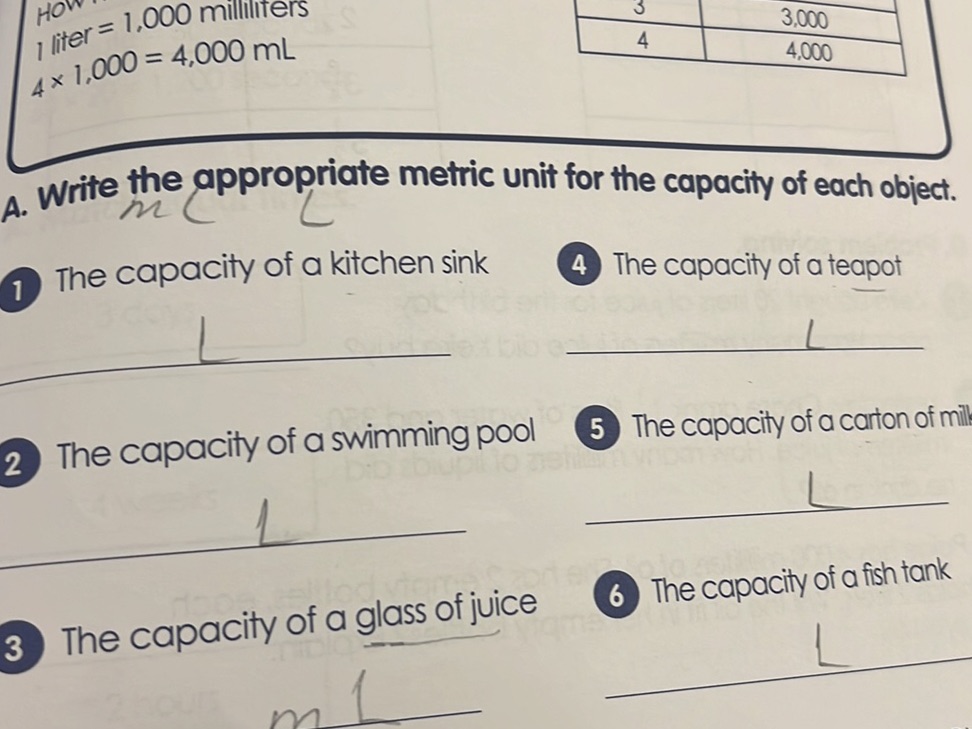A. Write the appropriate metric unit for the | StudyX
