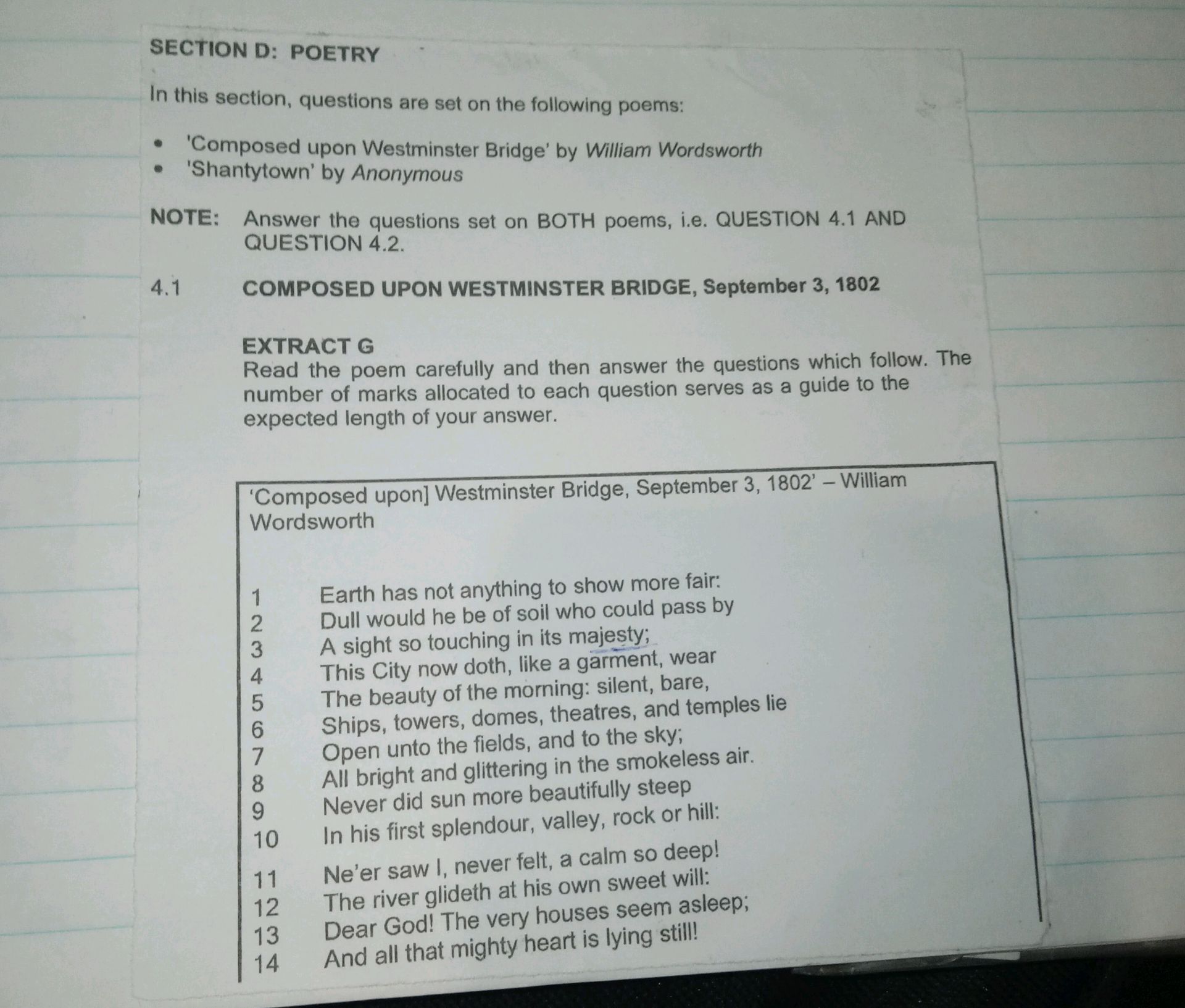SECTION D: POETRY In this section, | StudyX
