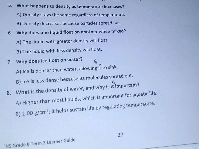 5. What happens to density as temperature | StudyX