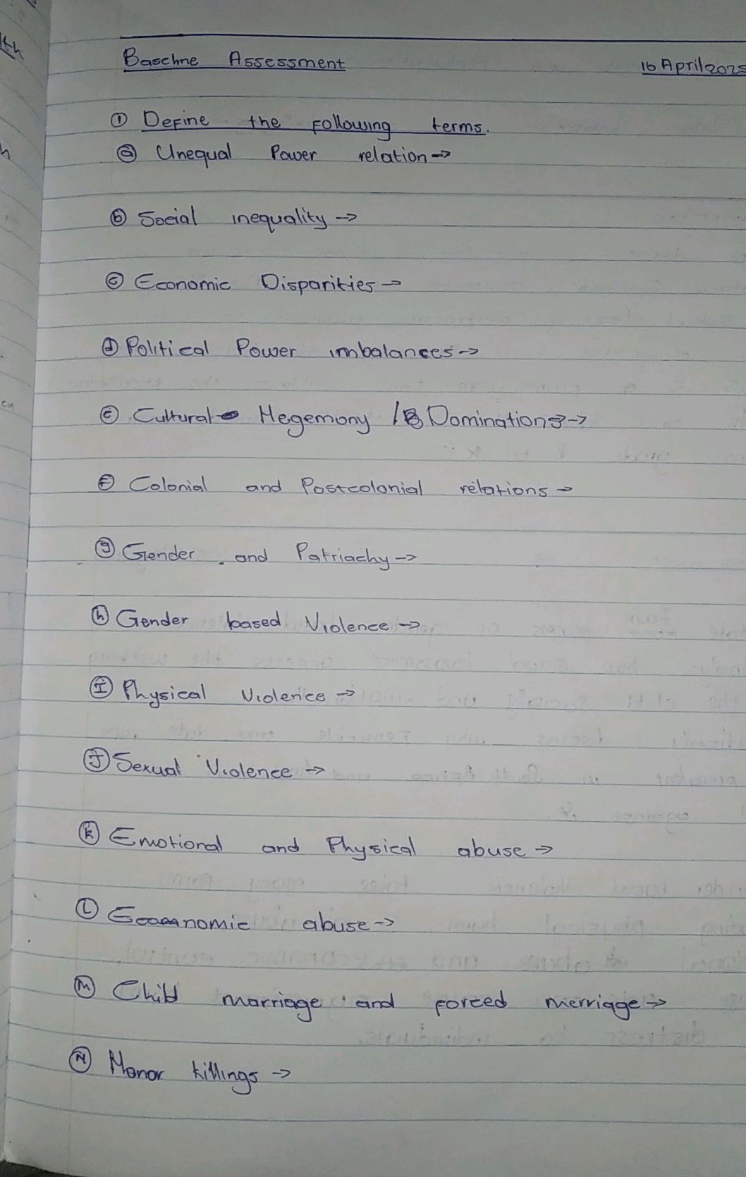 Define the following terms. ① Unequal Power | StudyX