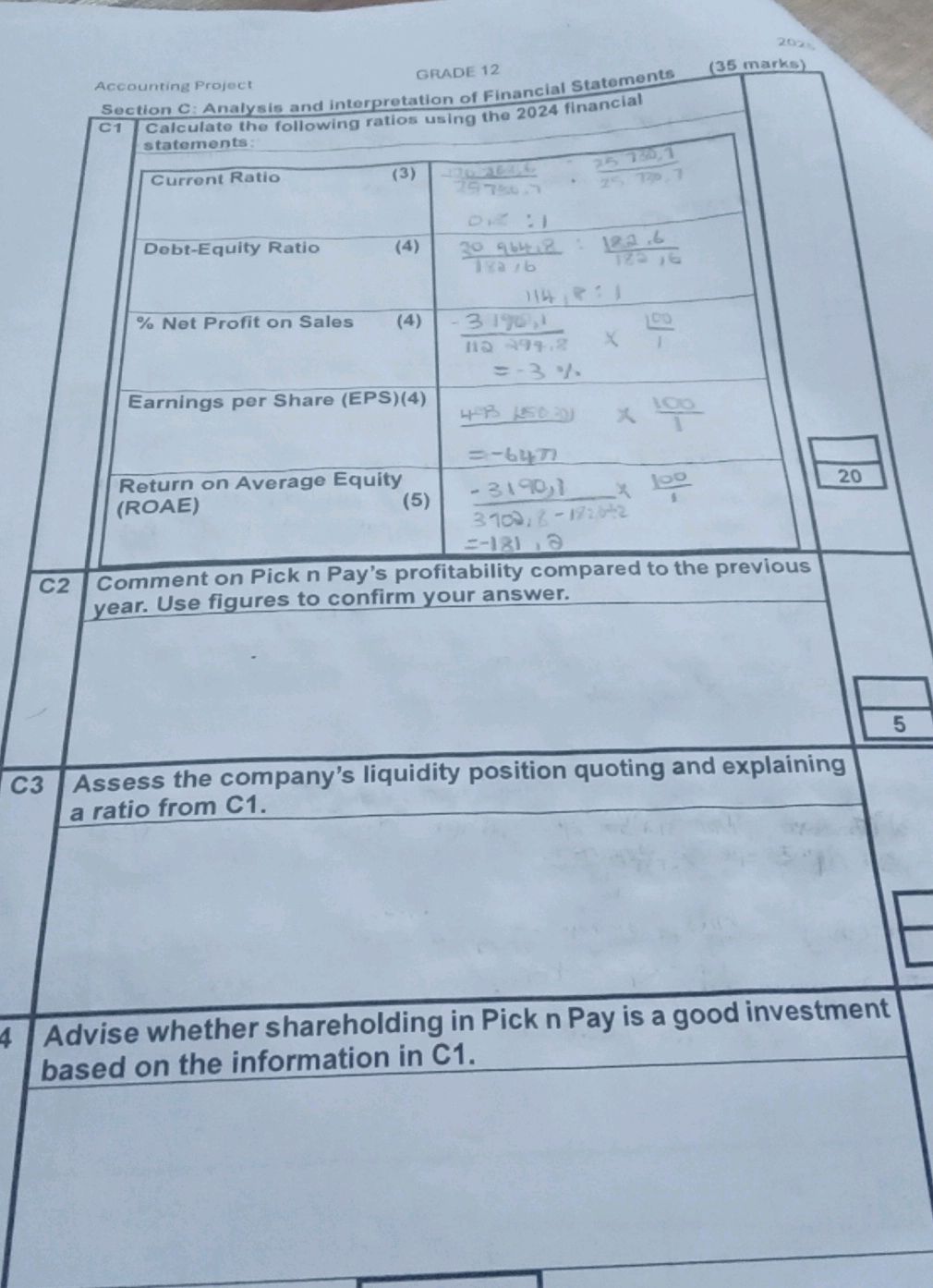 C1 Calculate the following ratios using the | StudyX