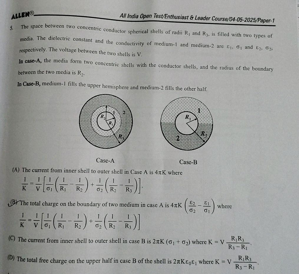 The space between two concentric conductor | StudyX