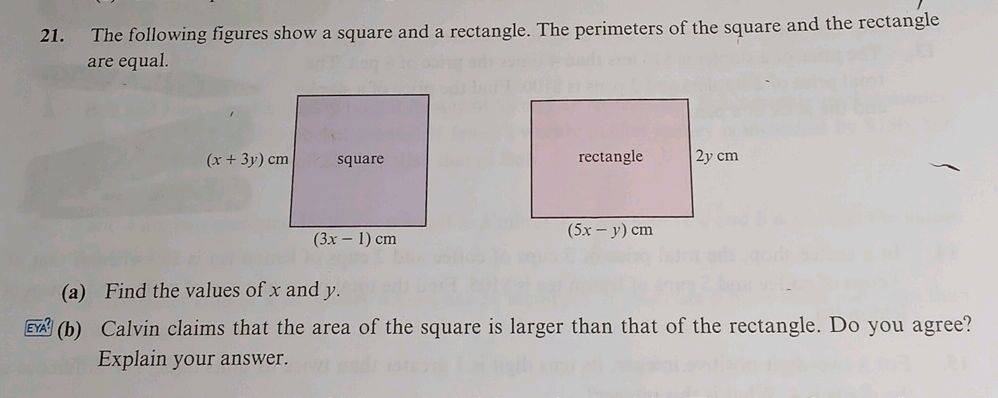 21. The following figures show a square and | StudyX