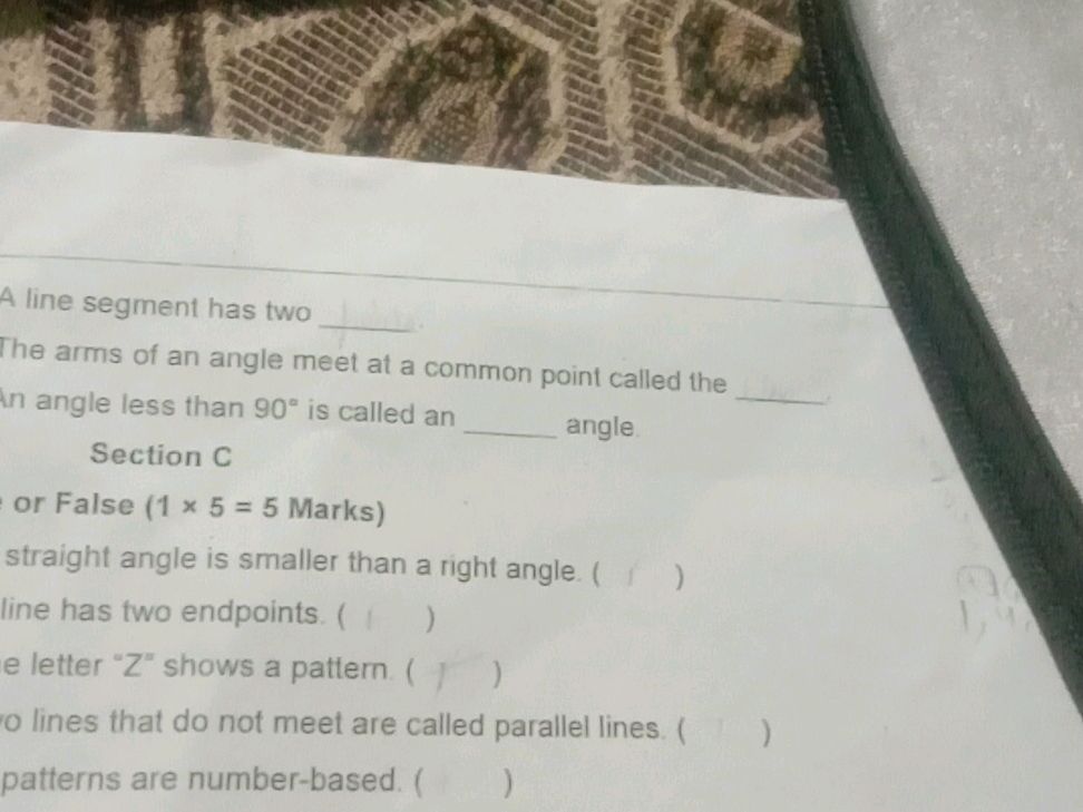 A line segment has two ____. The arms of an | StudyX